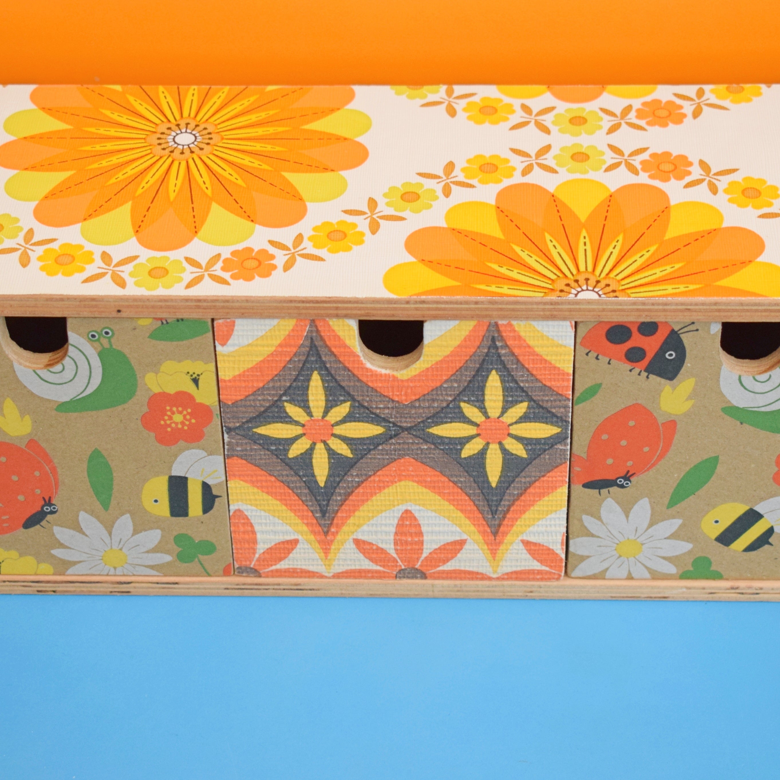 Retro Wooden Long Drawer Unit - Vintage Wallpapers - Patchwork ...