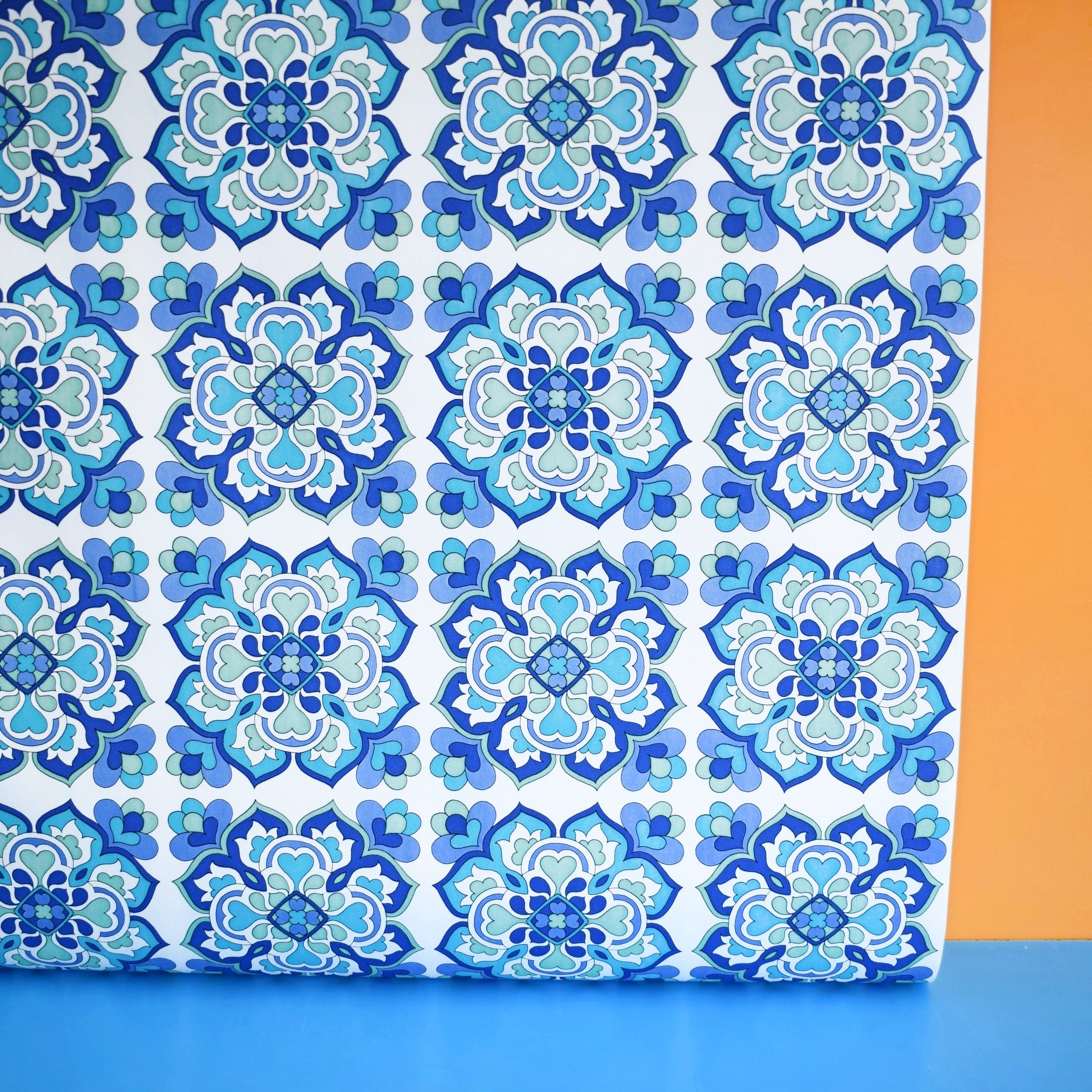 Vintage 1960s Wallpaper - Geometric Blue . – Pineapple Retro
