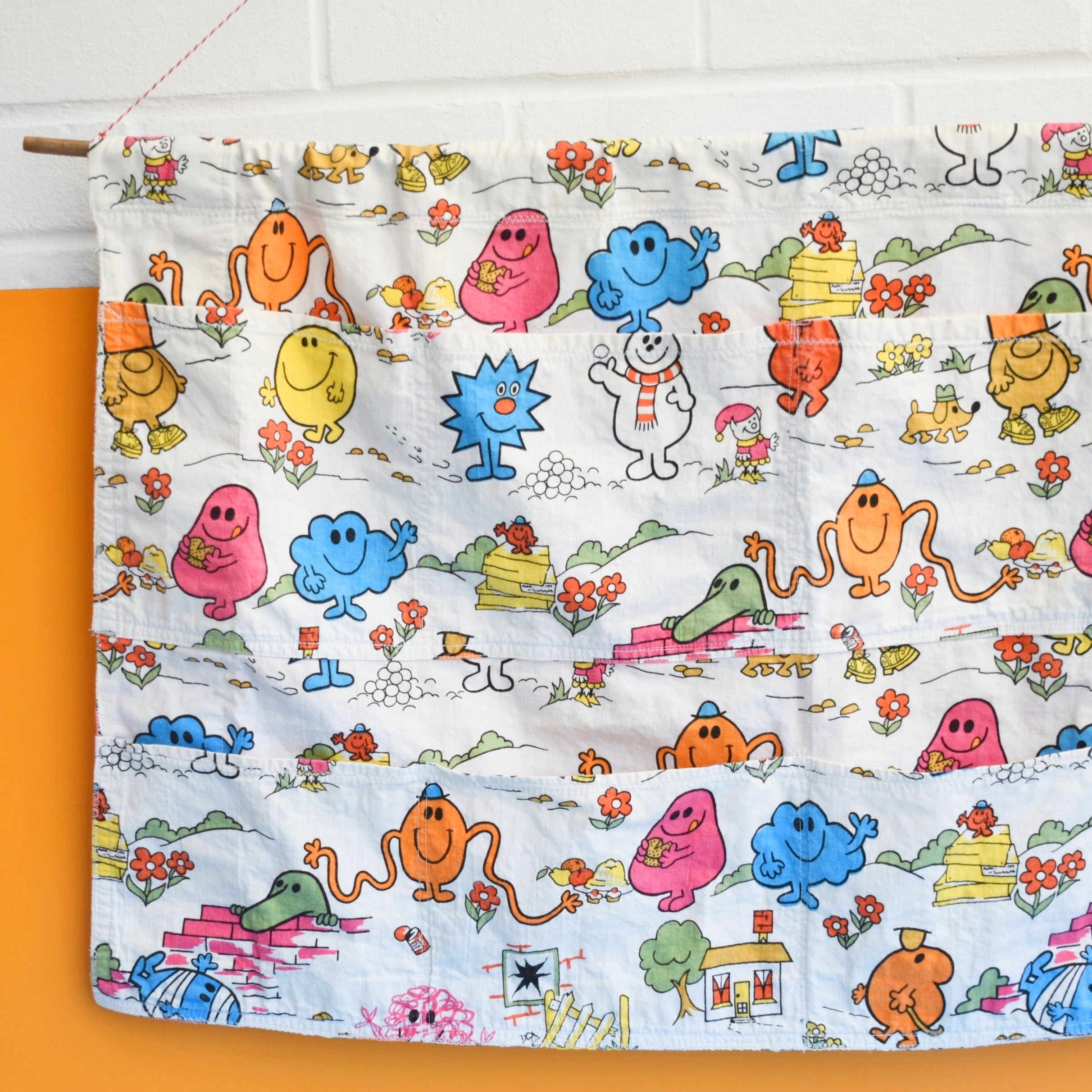 Vintage 1970s Mr Men Fabric Wall Tidy- Toys/ Books Etc – Pineapple Retro