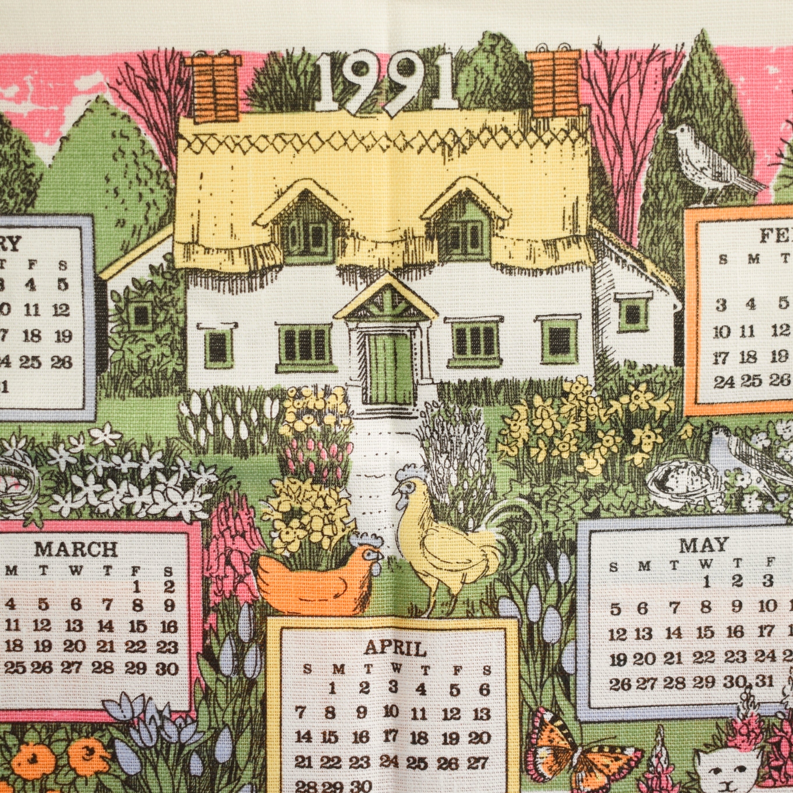 Vintage 1990s Tea Towel - Pat Albeck- 1991 Calendar – Pineapple Retro