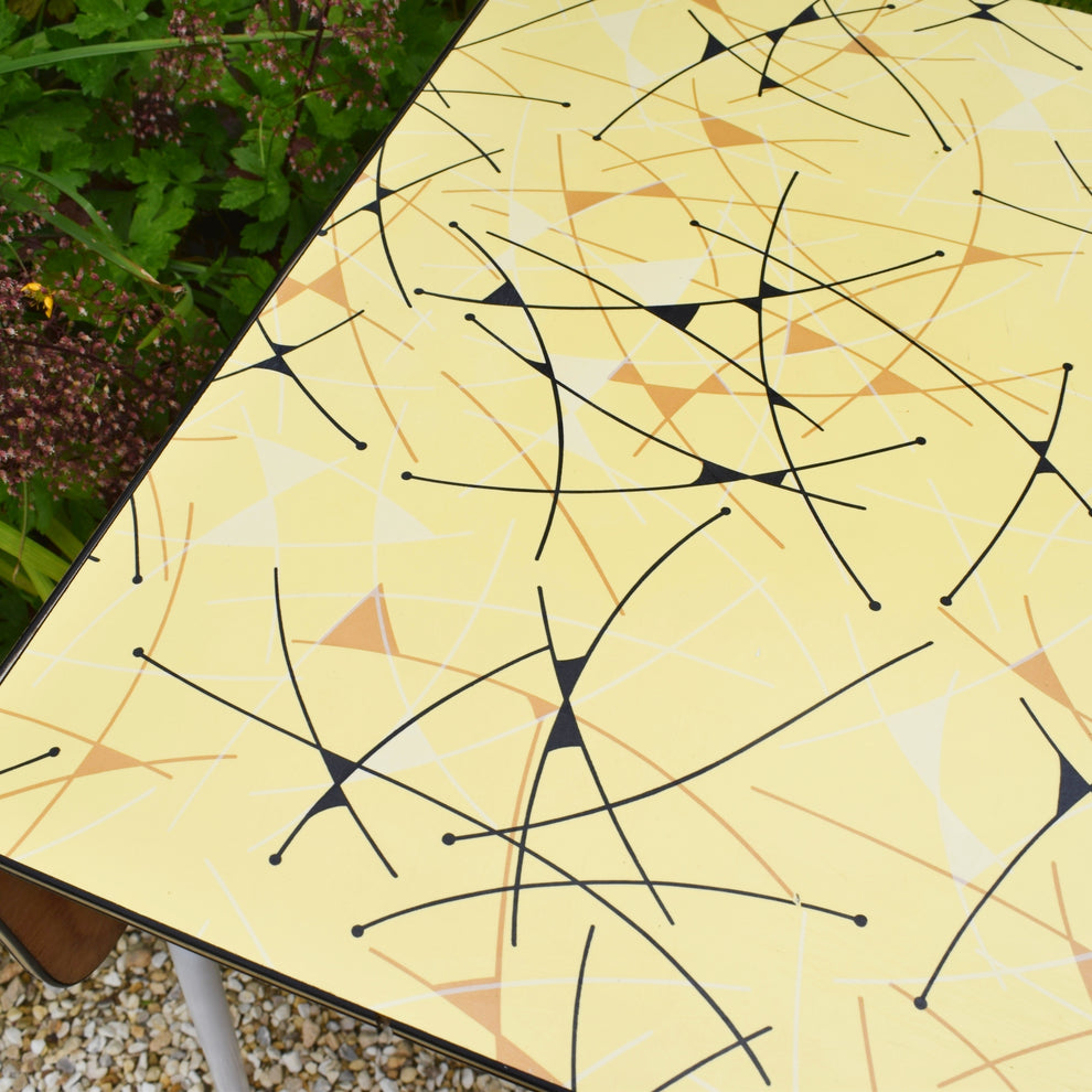 Vintage 1950s Drop Leaf Formica Table - Yellow - Atomic Print ...