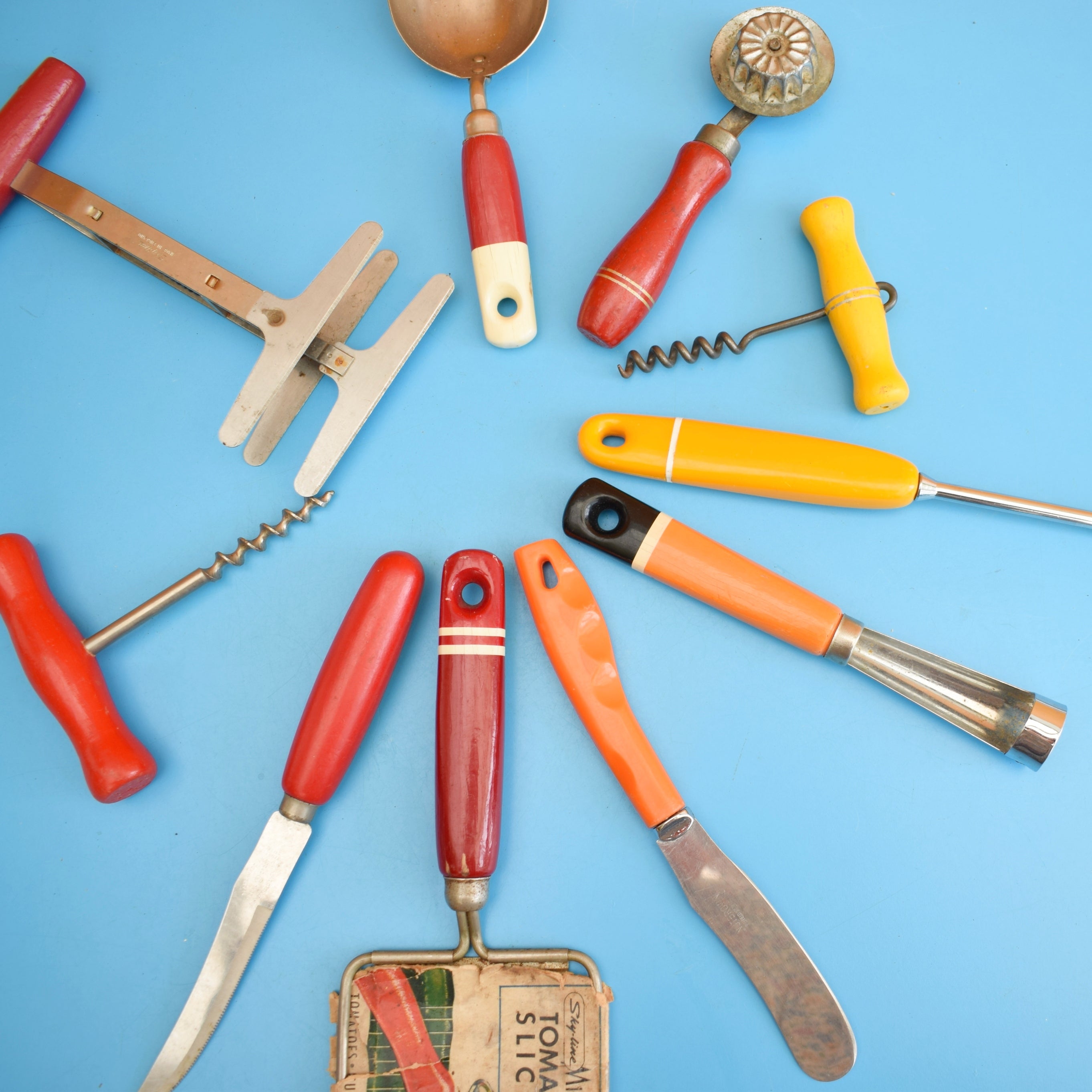 Vintage 1960s Kitchen Utensils - Red Orange & Yellow – Pineapple Retro