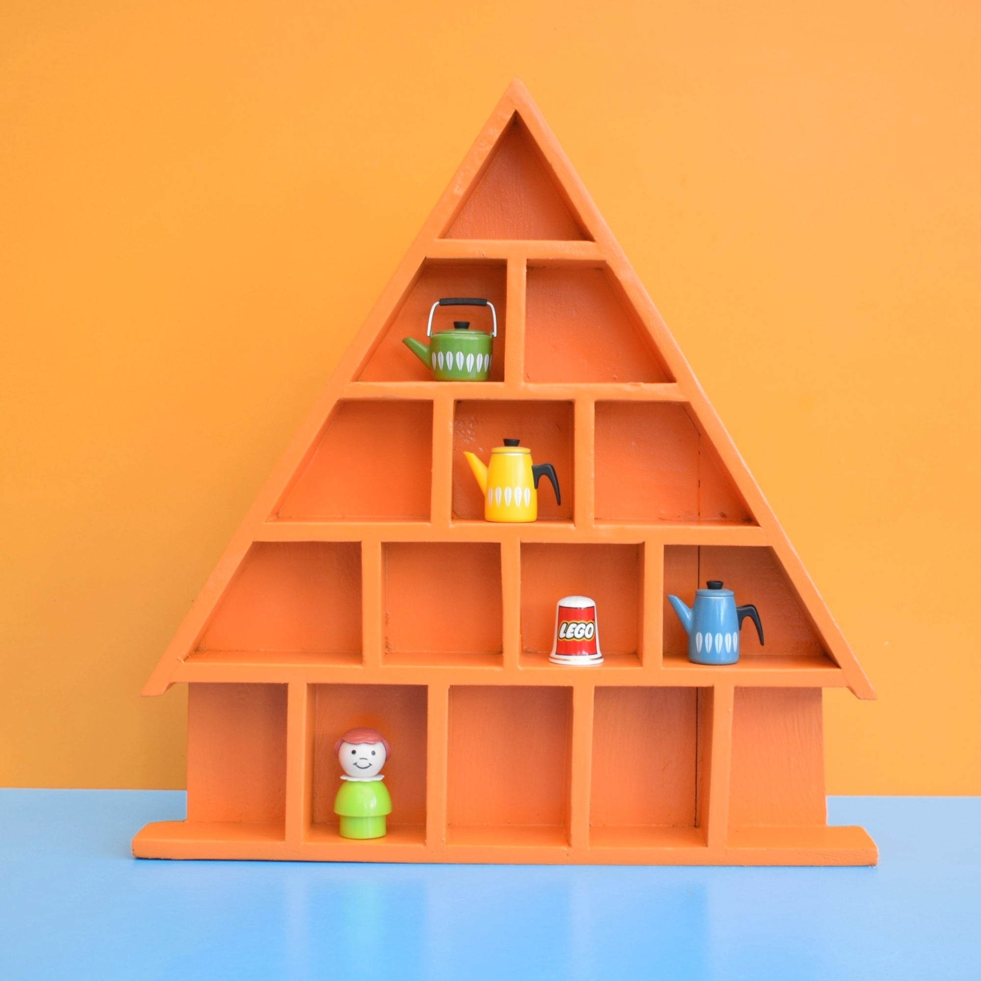 Vintage 1980s Wooden House Shaped Shelf Orange – Pineapple Retro