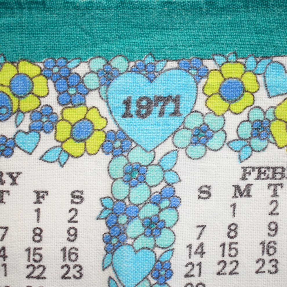 Vintage 1970s Cotton Tea Towel Flower Power Calendar – Pineapple Retro