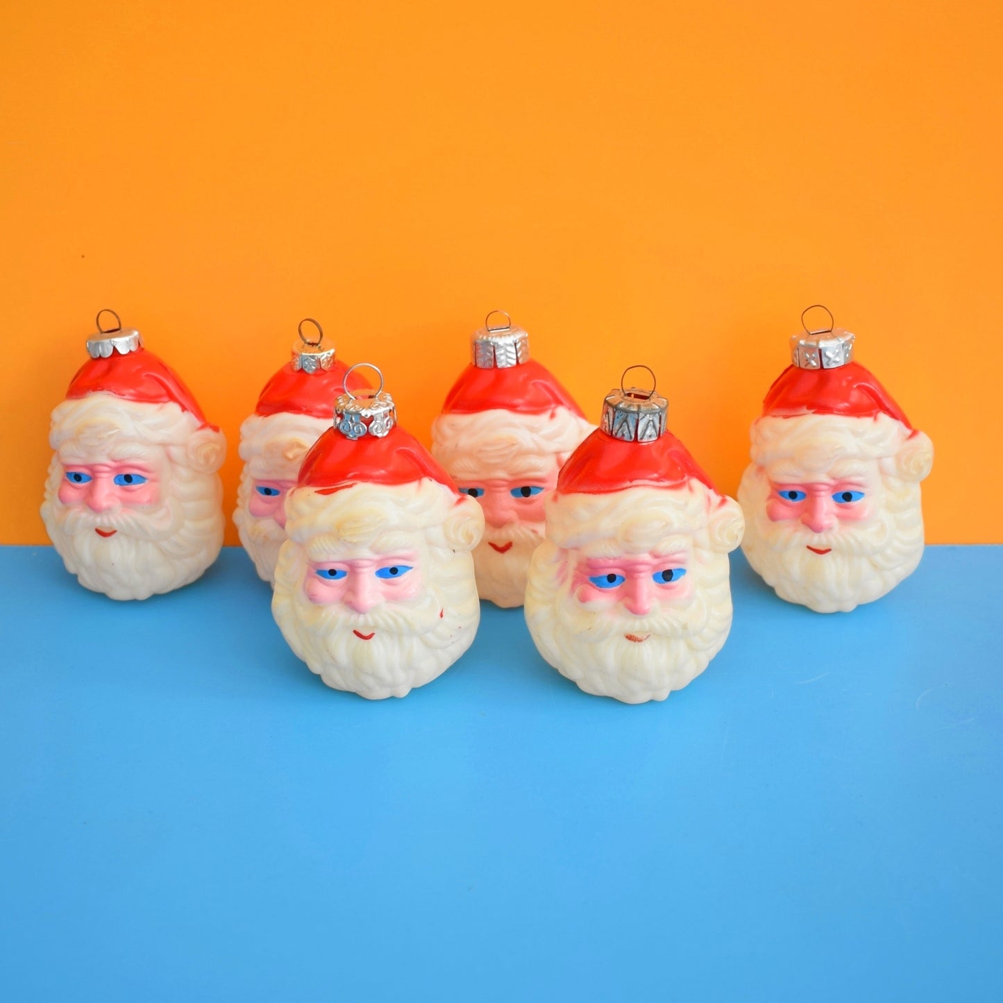 Vintage 1980s Plastic Santa Head Decorations Set of 6 – Pineapple Retro