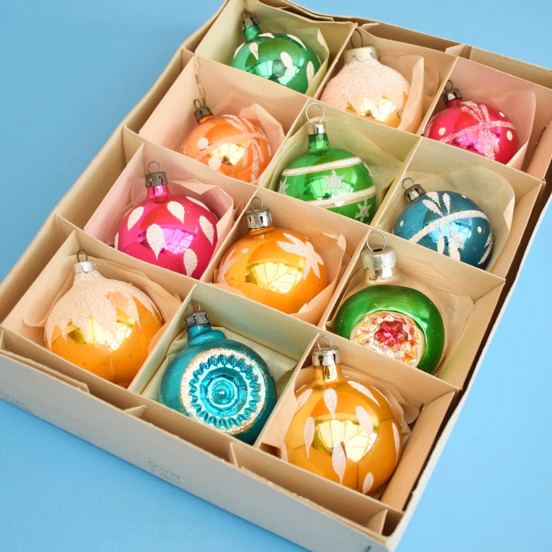 Vintage 1960s Glass Christmas Baubles- Boxed Medium- Pink/ Gold /Green ...