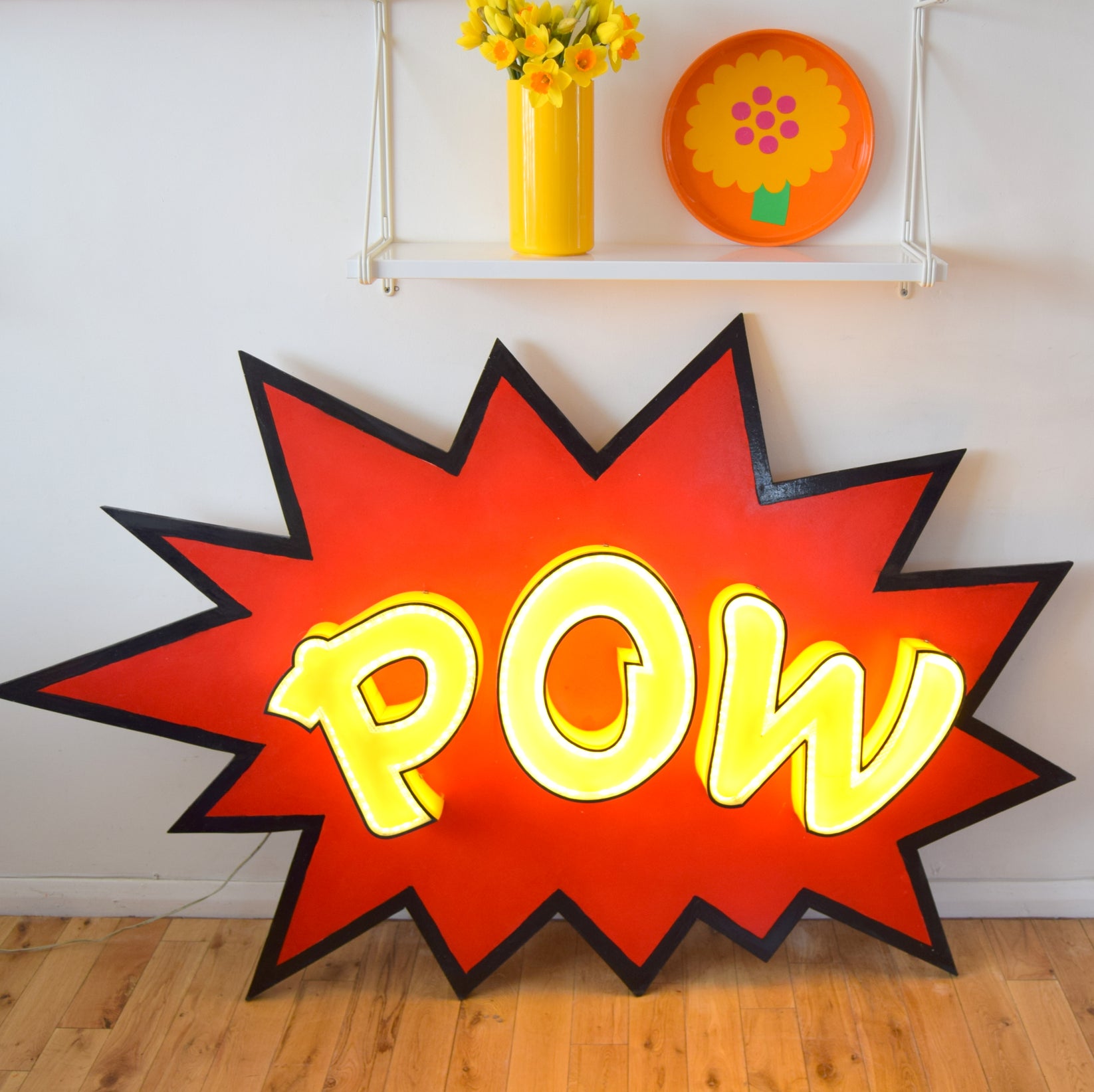 Vintage Large Illuminated - POW Comic Style Sign - Red & Yellow ...