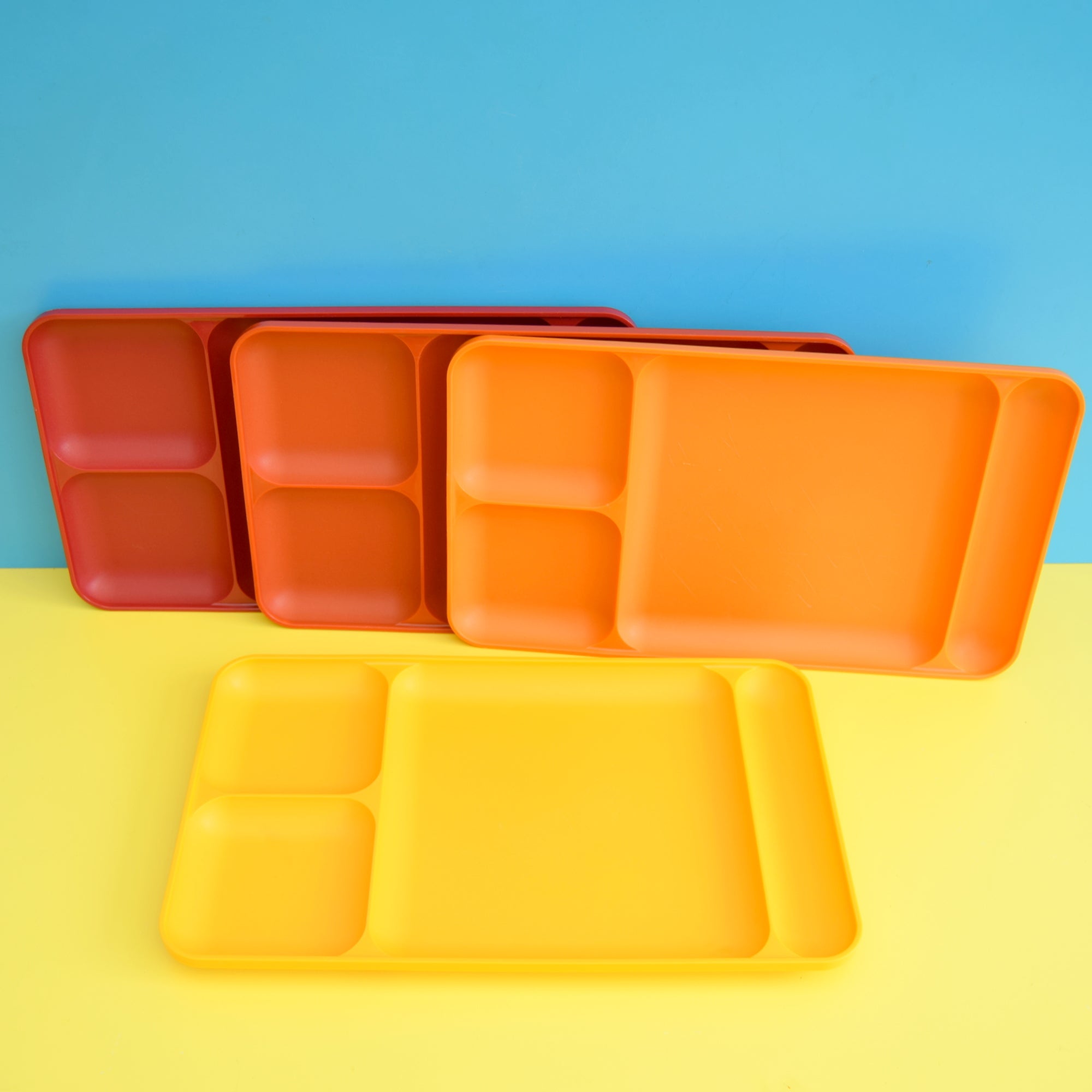 Vintage 1970s Plastic Tupperware Trays / Plates - Orange, Yellow, Red ...