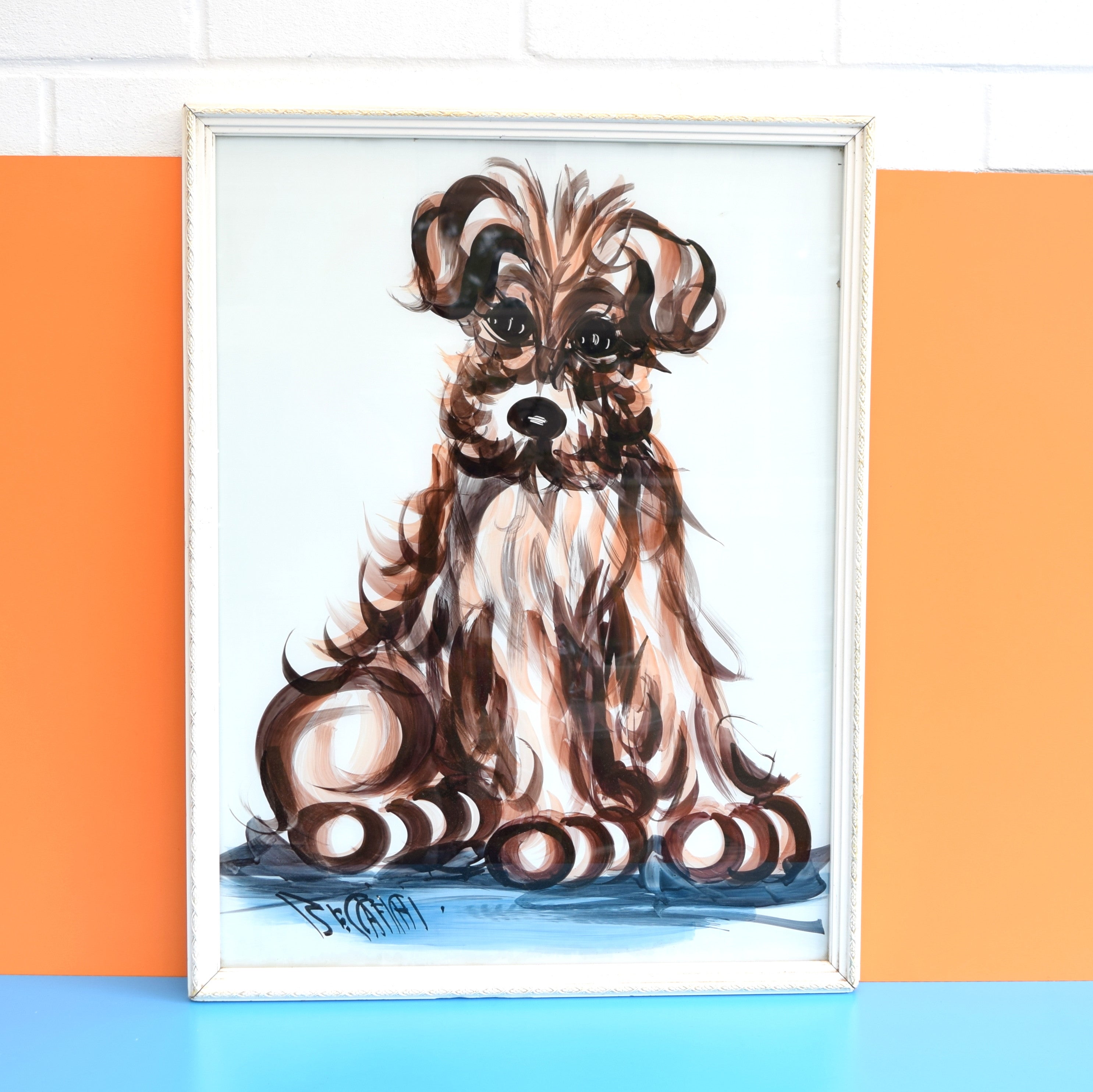 Vintage 1950s Beccafichi Reverse Glass Painting - Scruffy Dog ...