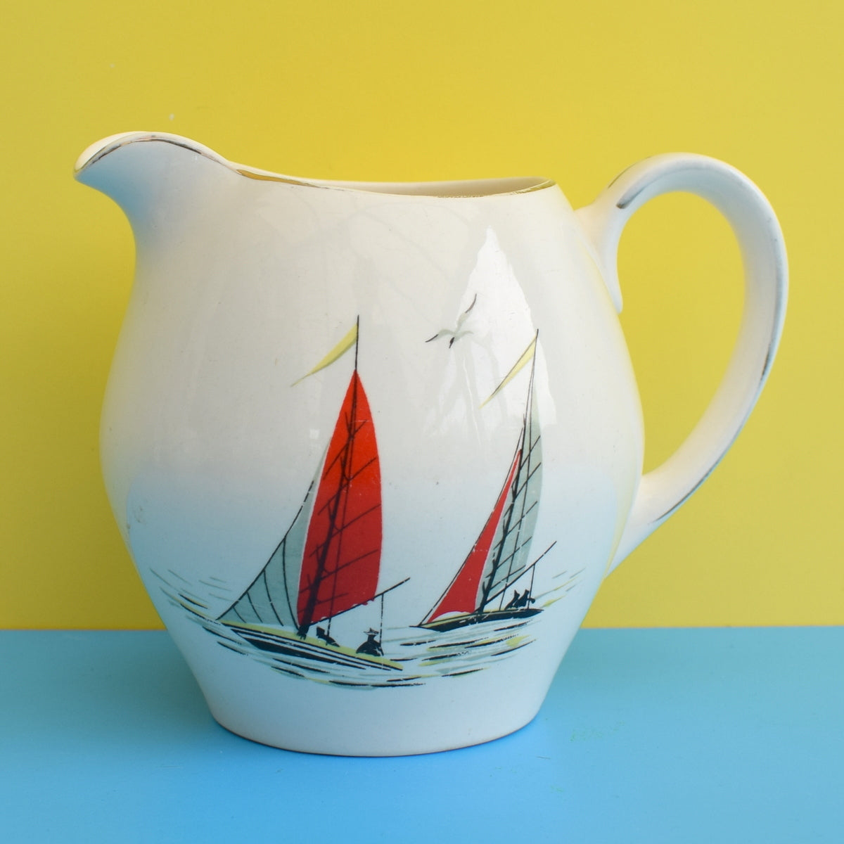 Vintage 1950s Kitsch Alfred Meakin Custard Jugs - Carousel , Red Sails ...