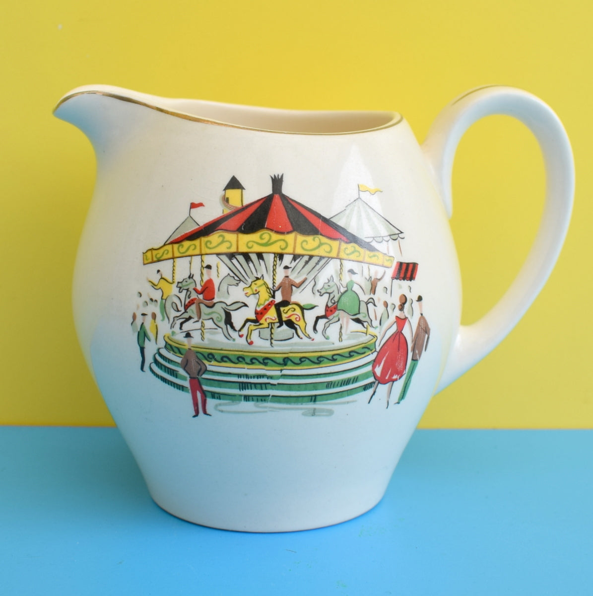 Vintage 1950s Kitsch Alfred Meakin Custard Jugs - Carousel , Red Sails ...