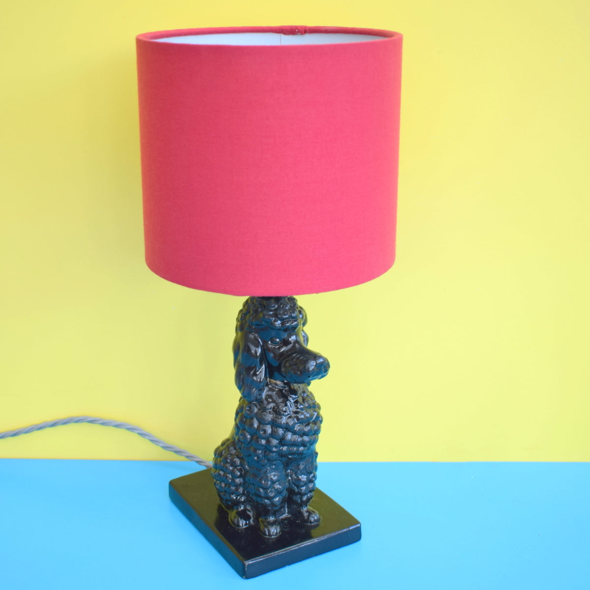 Vintage 1950s Ceramic Poodle Lamp & Shade - Black & Red – Pineapple Retro