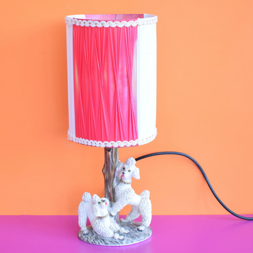 Vintage 1950s Ceramic Poodle Lamp & Shade - White & Pink – Pineapple Retro