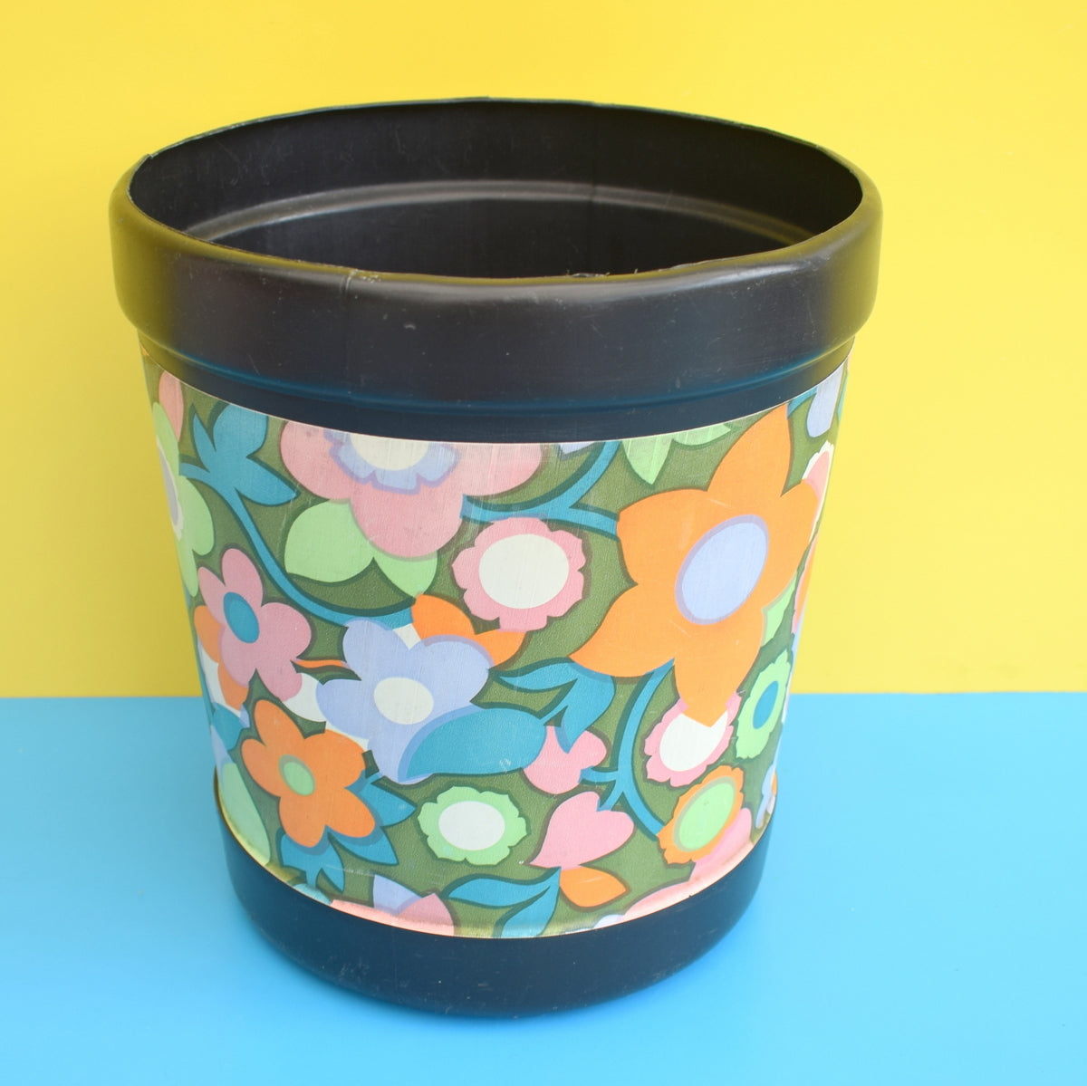 Vintage 1960s Plastic Waste Paper Bin - Flower Power - Pink, Green, Or ...